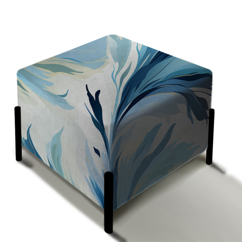 Design Art Blue And White Coastal Ikat Breeze - Ikat Square Ottoman | Wayfair
